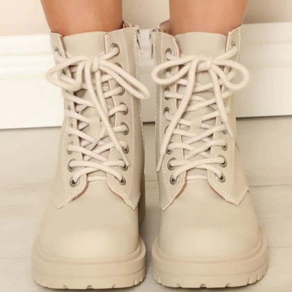 Shoes | New Beige Lace Up Combat Ankle Boots Booties | Poshmark